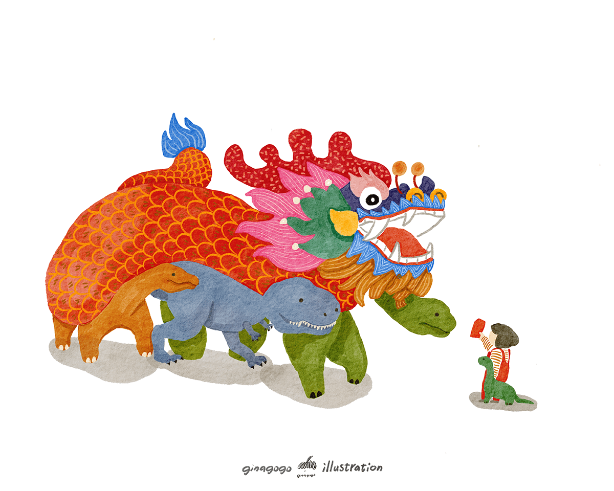 Pika & Dinosaurs - ginagogo illustration